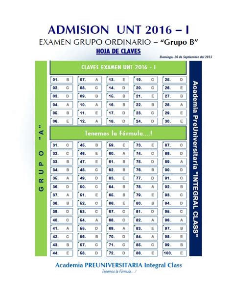 Hoja De Claves Examen AdmisiÓn Ordinario Unt 2016 I Grupo B