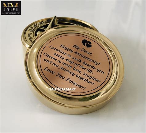 Anniversary Brass Sundial Compass With Special Engraved Greeting Romantic T Compasses