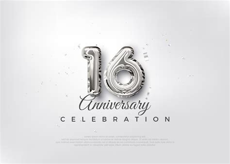 Premium Vector Silver Balloon Number Premium Vector 16th Anniversary Celebration Background