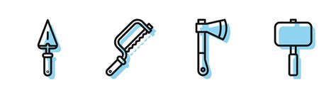 세트 라인 나무 도끼 트로렐 쇠톱과 썰매 망치 아이콘 벡터 강철에 대한 스톡 벡터 아트 및 기타 이미지 강철 건설 산업 건축하기 Istock
