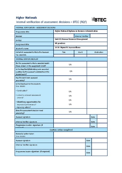 Hrm Assignment Higher Nationals Internal Verification Of Assessment