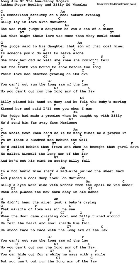 Country Musiclong Arm Of The Law Kenny Rogers Lyrics And Chords
