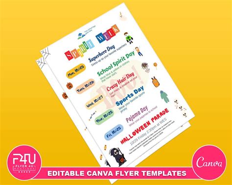 Spirit Week Flyer DIY Canva Spirit Week Flyer Template Editable Canva US Letter Size