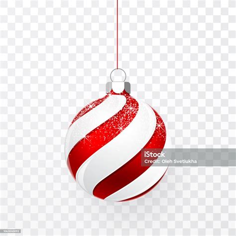 눈 효과 함께 레드 크리스마스 공입니다 투명 한 배경에서 크리스마스 유리 공입니다 홀리데이 장식 템플릿 벡터 일러스트 레이 션 3차원 형태에 대한 스톡 벡터 아트 및 기타