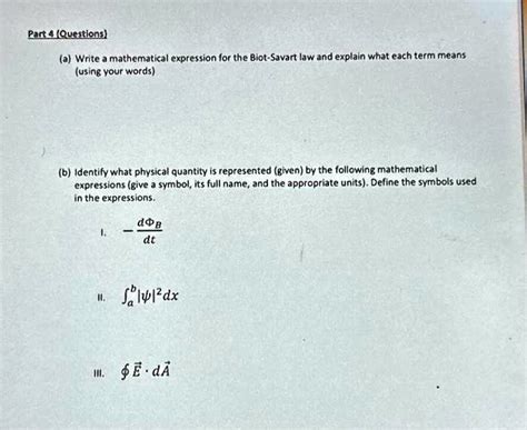 solved part 4 questions a write a mathematical expression for the