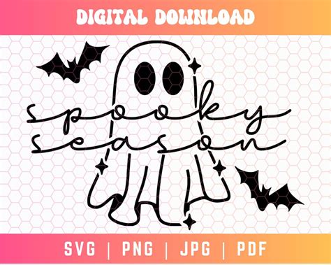 Spooky Season Svg Png Cute Halloween Svg Png Ghost Svg Png Bats Svg Spooky Vibes Svg