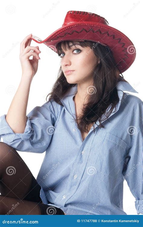Half Naked Meisje In Een Cowboyhoed Stock Foto Image Of
