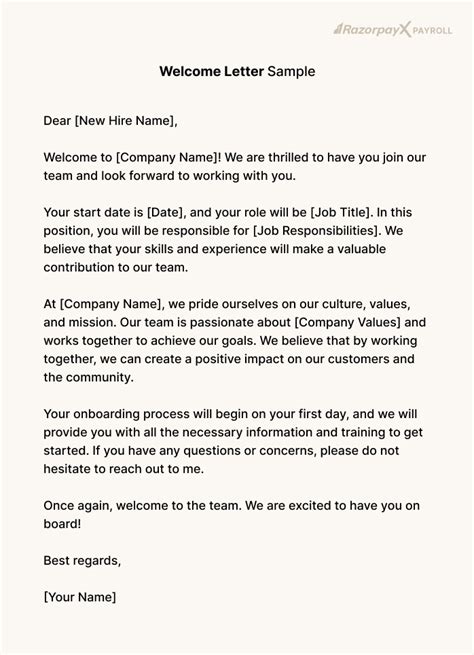 Welcome To The Team Letter