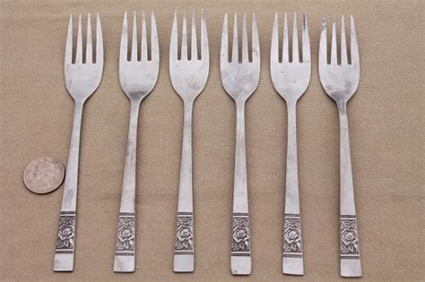 70s Vintage Laureen Black Rose Pattern Flatware National Stainless