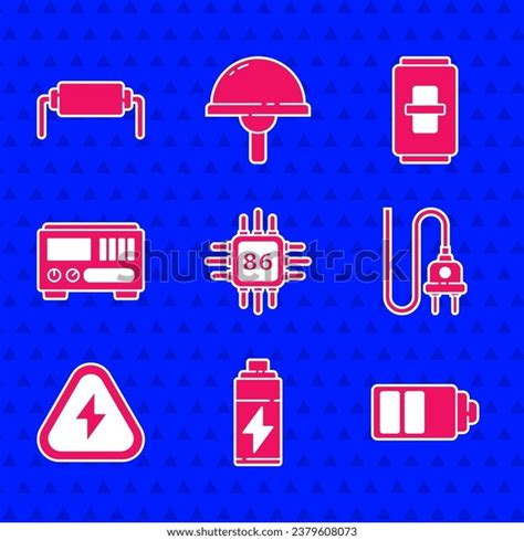 Set Processor Microcircuits Cpu Battery Charge Stock Vector Royalty