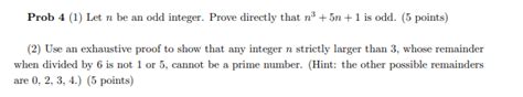 Solved Prob Let N Be An Odd Integer Prove Directly Chegg