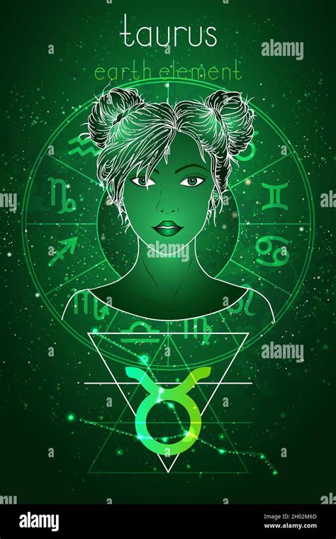 Vector Illustration Of Taurus Zodiac Sign Constellation And Portrait