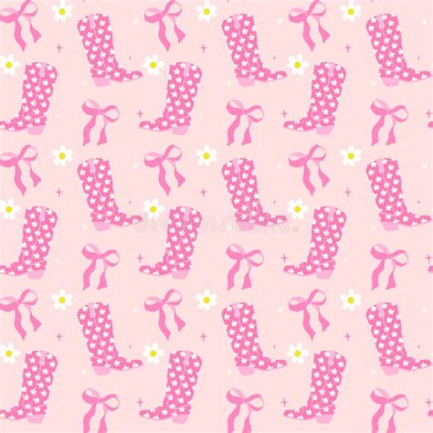 Hot Pink Coquette Cowgirl Boots Seamless Pattern Western Retro