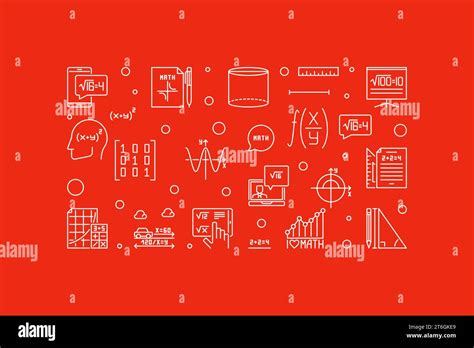 I Love Mathematics Vector Outline Red Horizontal Banner Math Concept Linear Illustration Stock