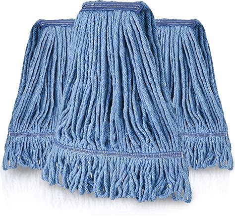 3 Pack Mop Head Replacement Mop Heads Blue Cotton Looped End String Wet Cleaning Mophead
