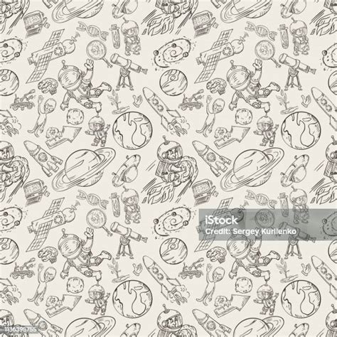 공간 Seamless1illustration 패턴 장식 및 디자인 배경의 스타일의 어린이 그림 과학에 대한 스톡 벡터 아트 및 기타 이미지 Istock