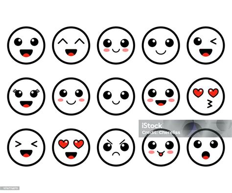 Ensemble Demoji Visages De Kawai De Contour Émoticônes Mignon Smileys