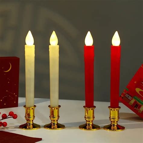 Real Wax Flameless Flickering Led Taper Candle Lights With Remote