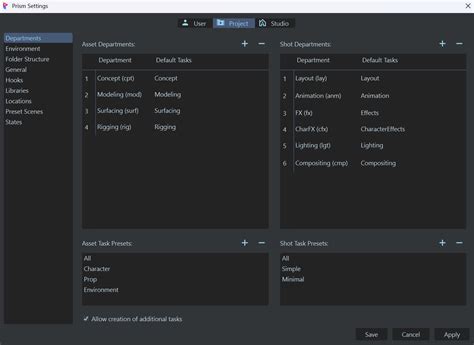Project Settings — Prism Pipeline Documentation