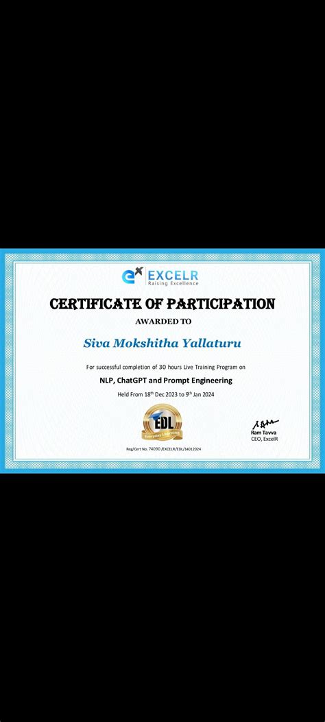 Yallaturu S On Linkedin I Got Excelr Participation Certificate