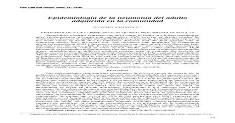 Epidemiología De La Neumonía Del Adulto Adquirida En · Del Mayor