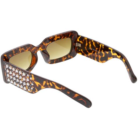Retro Rectangular Handcrafted Rhinestone Sunglasses Zerouv