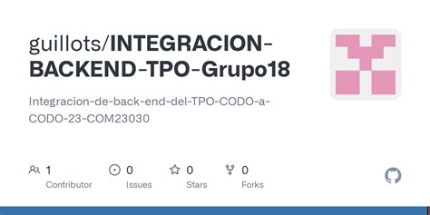 GitHub Guillots INTEGRACION BACKEND TPO Grupo Integracion De Back End Del TPO CODO A CODO