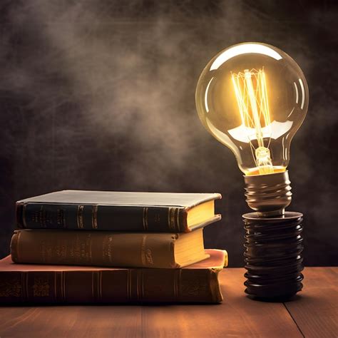 Premium AI Image A Lightbulb Is On Top Of A Stack Of Books And A Book