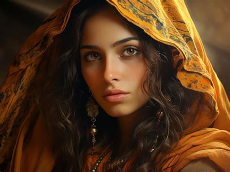 Woman Wearing Yellow Headscarf Premium Ai Generated Image