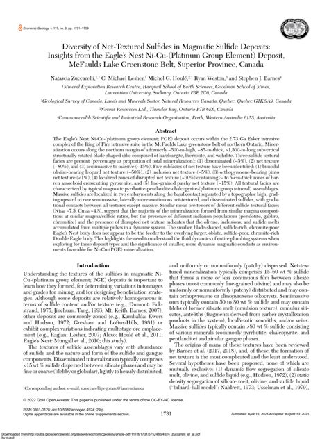 Pdf Diversity Of Net Textured Sulfides In Magmatic Sulfide Deposits