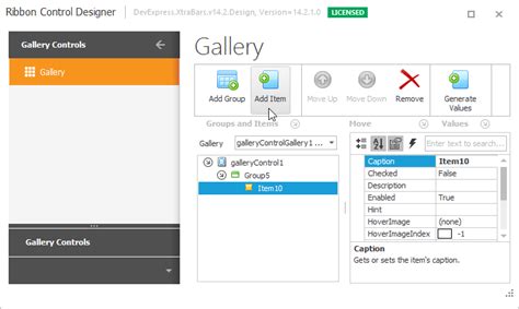 customizing galleries at design time winforms controls devexpress