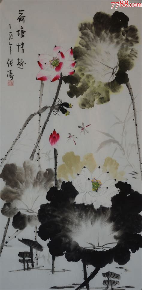 【保真】知名画家张涛作品：荷塘清趣花鸟国画原作亦风斋书画【7788收藏收藏热线】