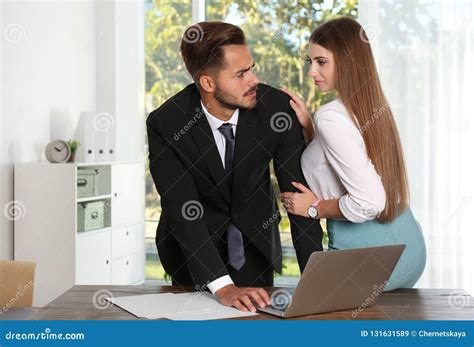 Woman Molesting Her Male Colleague In Office Stock Image Image Of