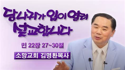 당나귀가 입이 열려 설교합니다 민수기 22장 27~30절 소망교회 김명환목사 9월1일 Youtube
