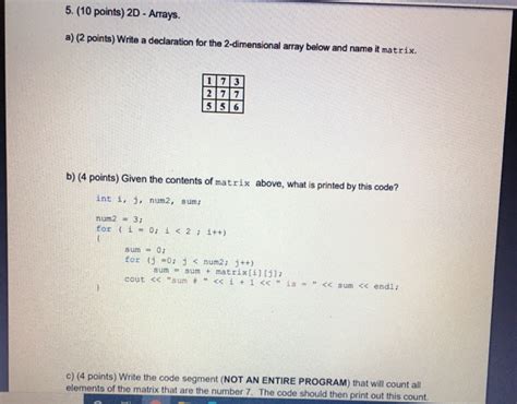 Solved 5 10 Points 2d Arrays A 2 Points Write A