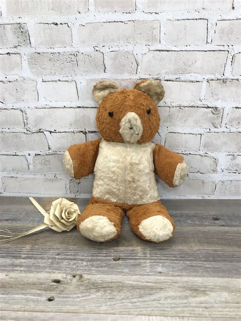 Vintage Teddy Bear Worn And Tattered Plush Doll Button Eyes Vintage