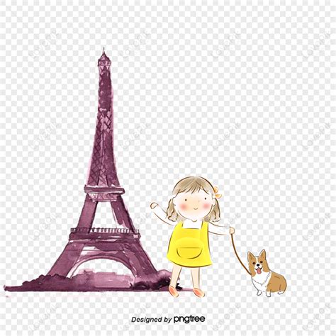 만화 여자 일러스트 놀다 에펠탑포스터카드사랑 Png 일러스트 무료 다운로드 Lovepik