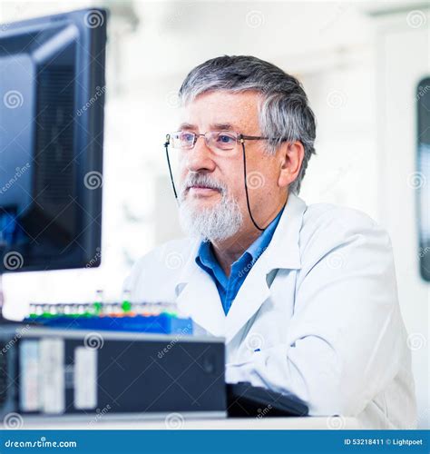 Senior Researcher Using A Computer In The Lab Stock Image Image Of