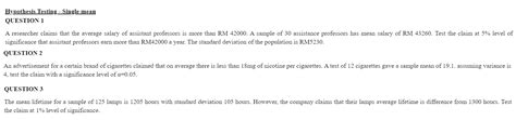 Solved Hypothesis Testing Single Mean Question 1 A