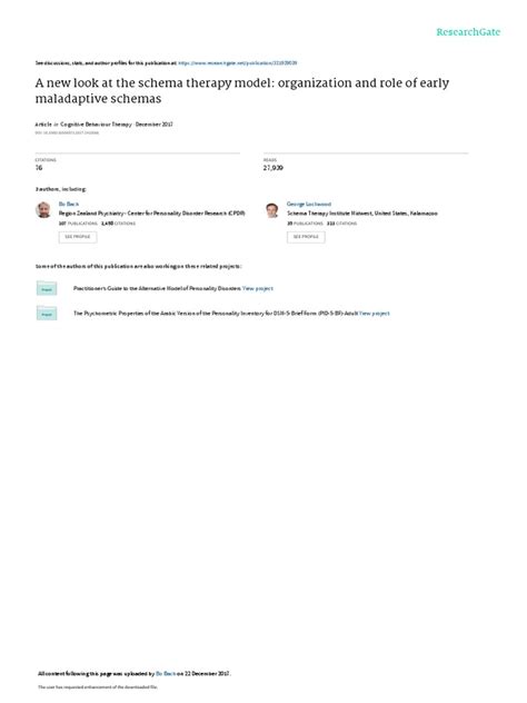 A New Look At The Schema Therapy Model Organization And Role Of Early Maladaptive Schemas