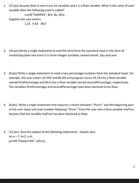Solved 1 12 Pts Assume That M And Mare Int Variables And Chegg