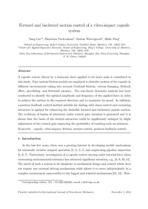 Pdf Forward And Backward Motion Control Of A Vibro Impact Capsule System