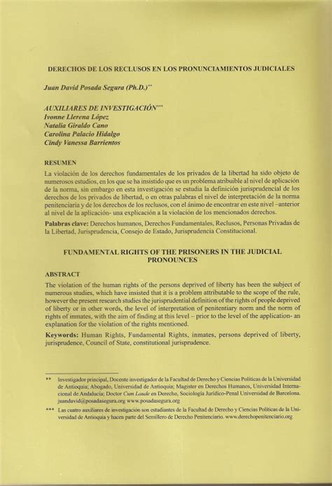 Derechos De Los Reclusos En Los Pronunciamientos Judiciales Juan