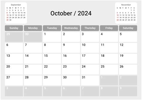 Premium Vector Calendar Grid For October Modern Monthly Calendar With