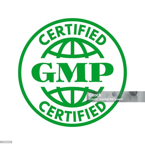 Gmp 인증 벡터 일러스트 레이 션은 흰색 배경에 고립되어 있으며 좋은 제조 관행 배지 증명서에 대한 스톡 벡터 아트 및 기타 이미지 증명서 Food And Drug