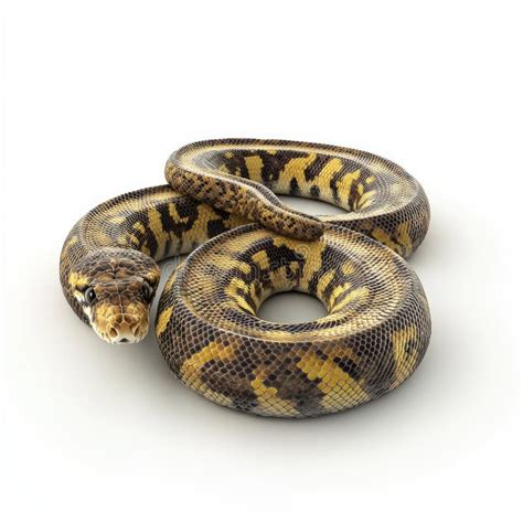 Beautiful Yellow Belly Python Snake Coiled On White Background Stock