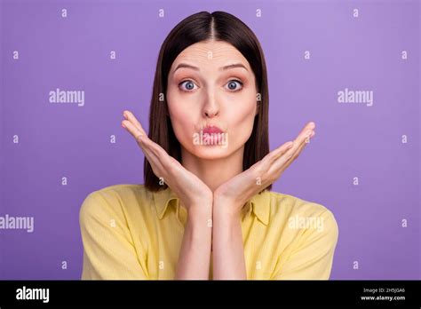 Photo Of Young Charming Woman Pouted Lips Send Air Kiss Romance