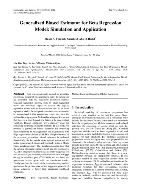 Pdf Generalized Biased Estimator For Beta Regression Model Simulation And Application