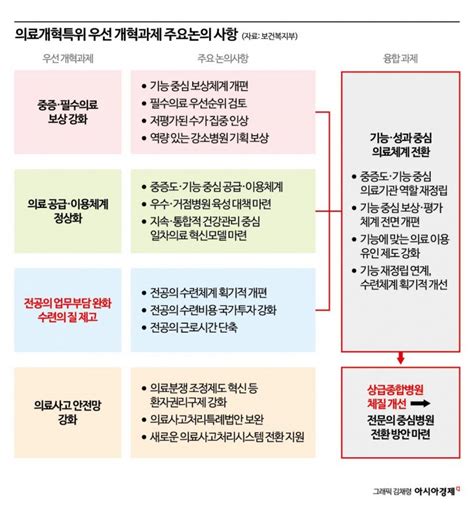의료개혁특위 4대 개혁과제 구체화수가 혁신 등 논의 아시아경제