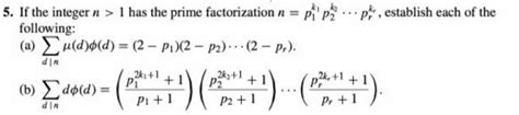 solved 5 if the integer n 1 has the prime factorization